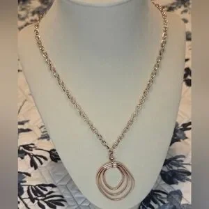 Jewelry | Minimalist Gold Tone Layered Oval Pendant Necklace Long ...